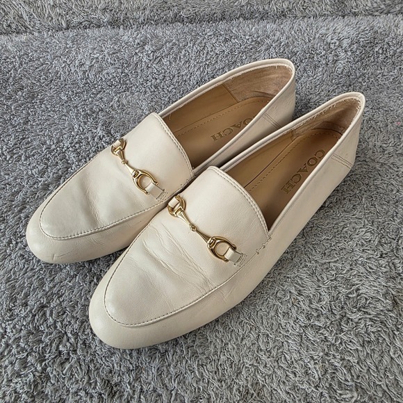 Coach | Shoes | Coach Loafers Womens Size 8 Ivory Leather Gold Horsebit ...